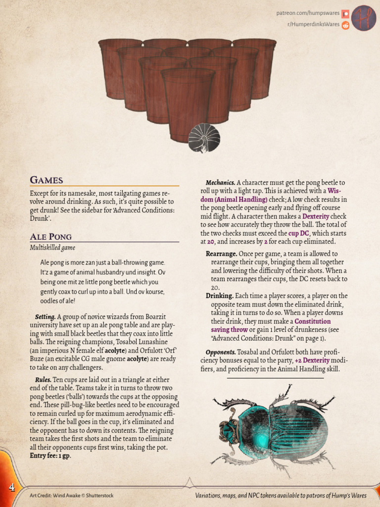 Ale Pong: Drunk DnD Tailgating Game | PDF