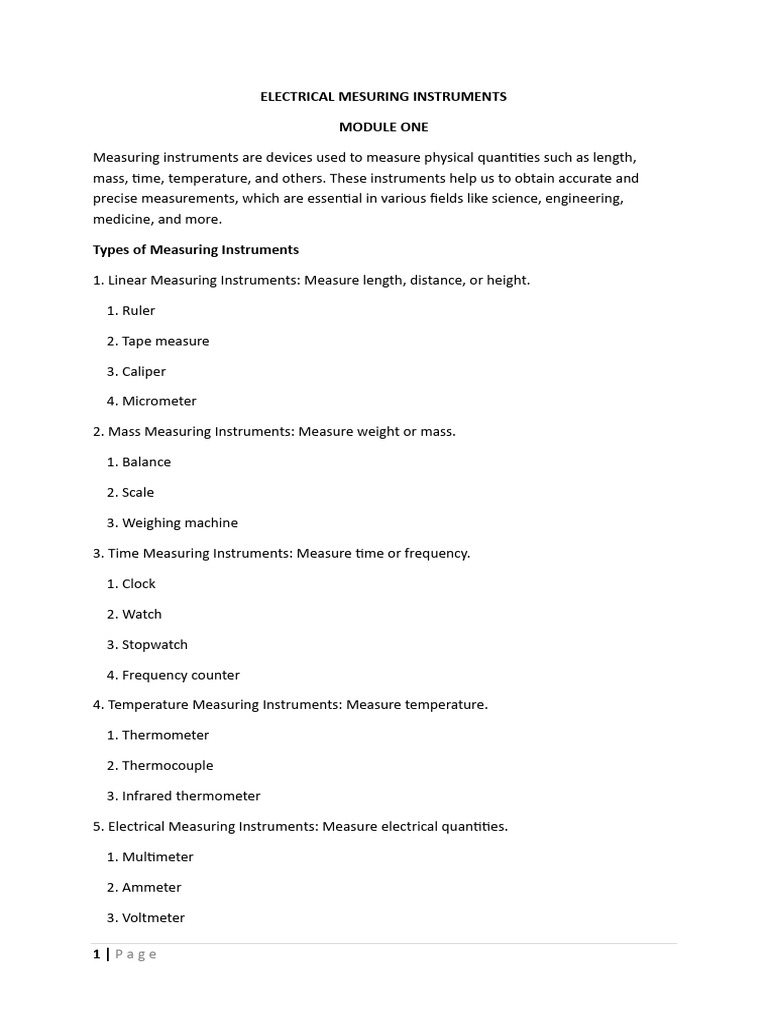 Electrical Measuring Instruments - Module 1 | PDF | Voltage | Physical ...