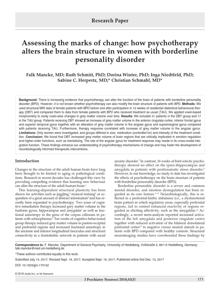 How Psychotherapy Alters The Brain Structure in Wonman With Bordeline ...