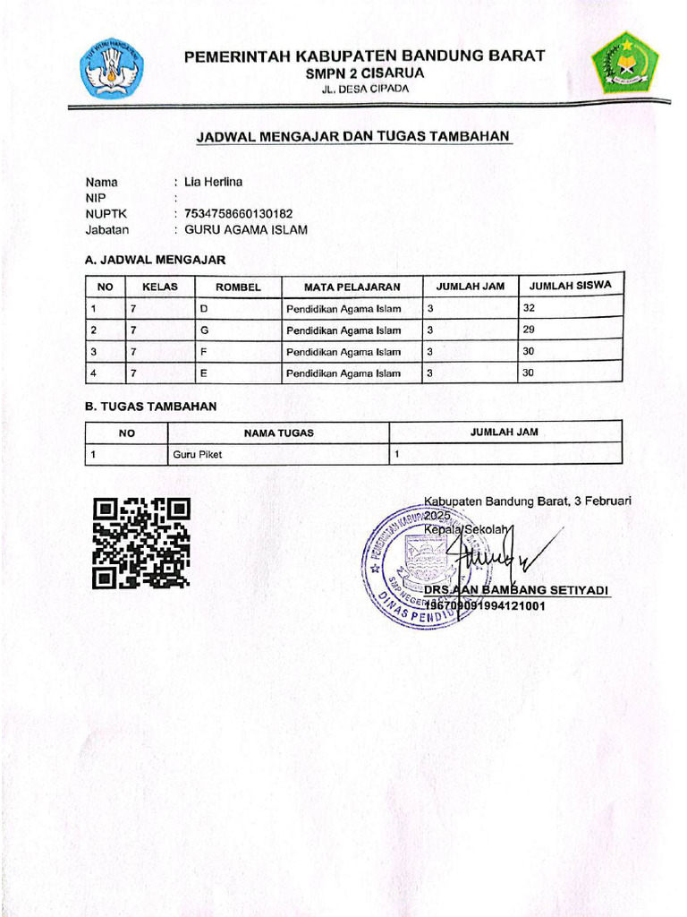 Jadwal & Tugas Lia Herlina Baru | PDF