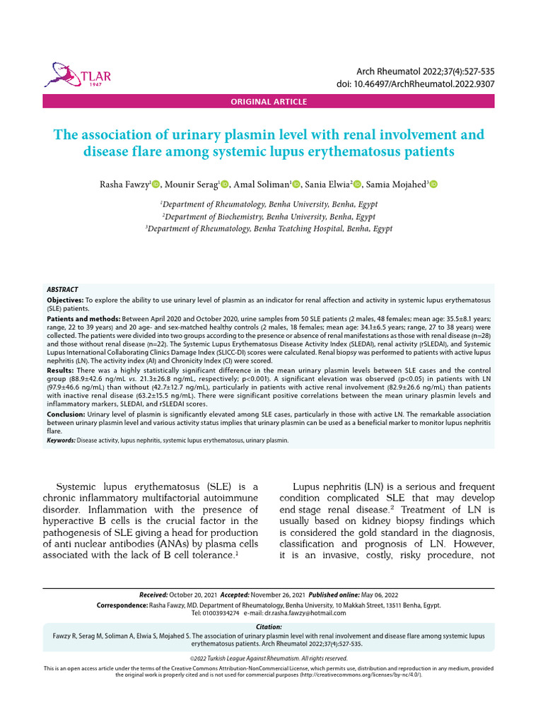 ArchRheumatol 2022-37-527 | PDF | Clinical Medicine | Diseases And Disorders