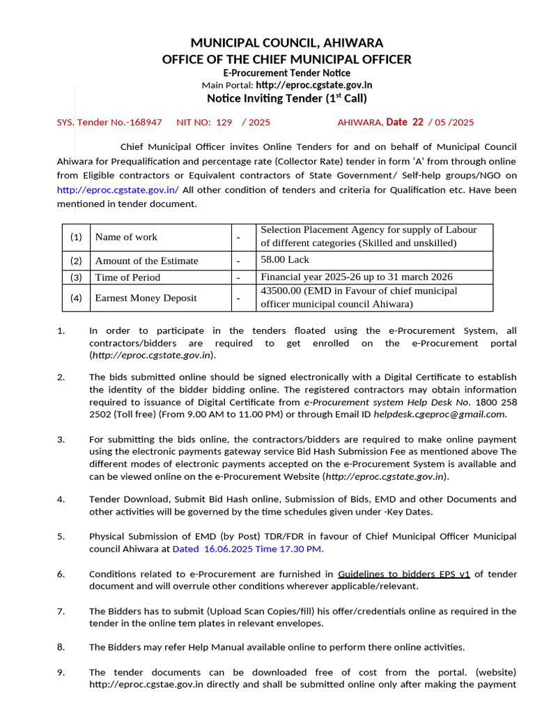 Placement E Tender 2025-26 | PDF | Money | Payments