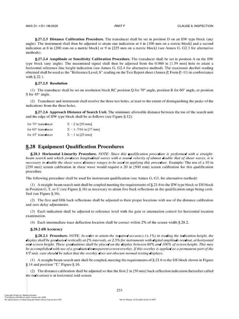 AWS D1.1/D1.1M:2020 Inspection Procedures | PDF | Decibel | Calibration