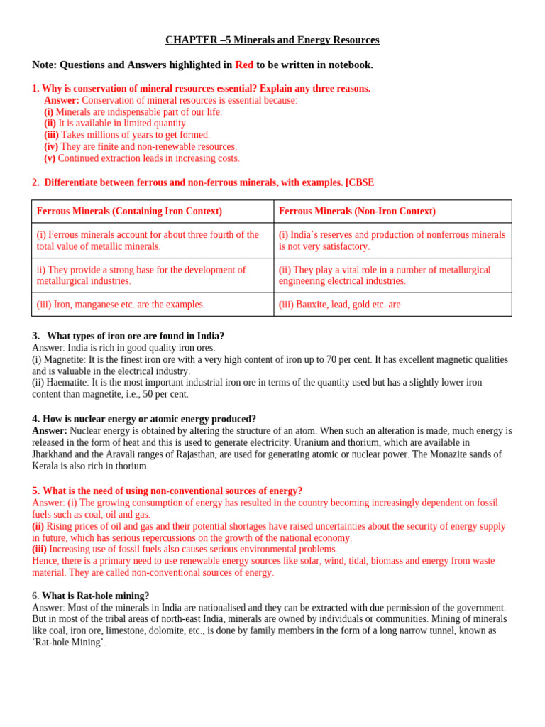 Mineral and Energy Resources Notes | PDF | Chemical Substances | Materials