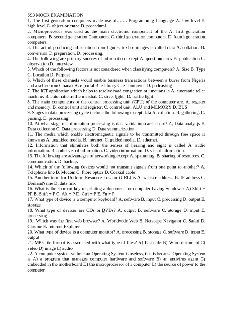 573064000 Dataprocessing Ss3 Mock 2nd Term | PDF | Operating System | Input/Output