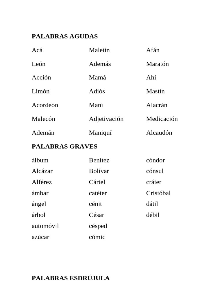 Álbum de Palabras Agudas, Graves y Esdrújulas | PDF