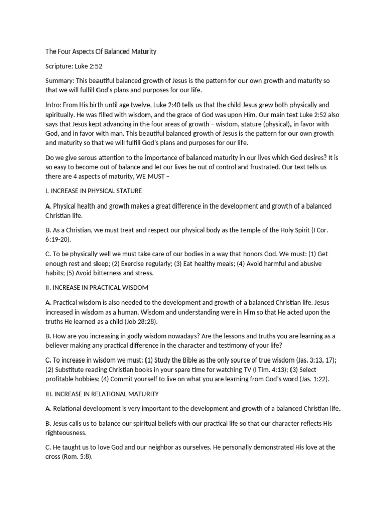 The Four Aspects Of Balanced Maturity | PDF | Jesus | Wisdom