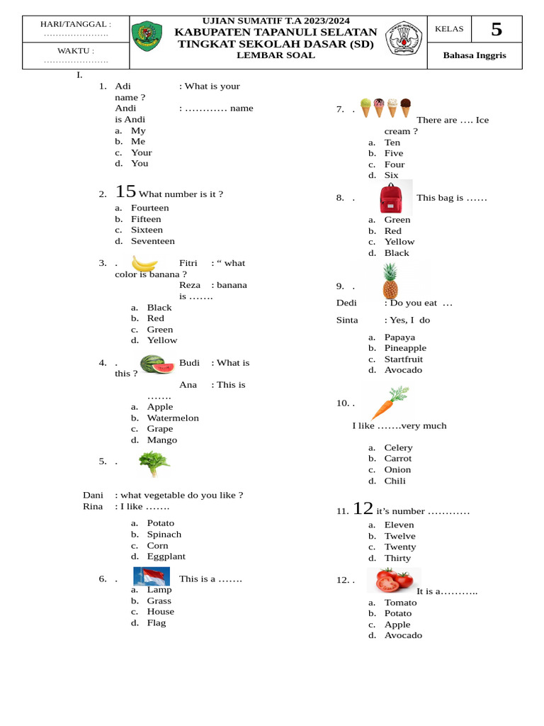 Soal Bahasa Inggris Kelas 5 | PDF | Fruit | Edible Fruits
