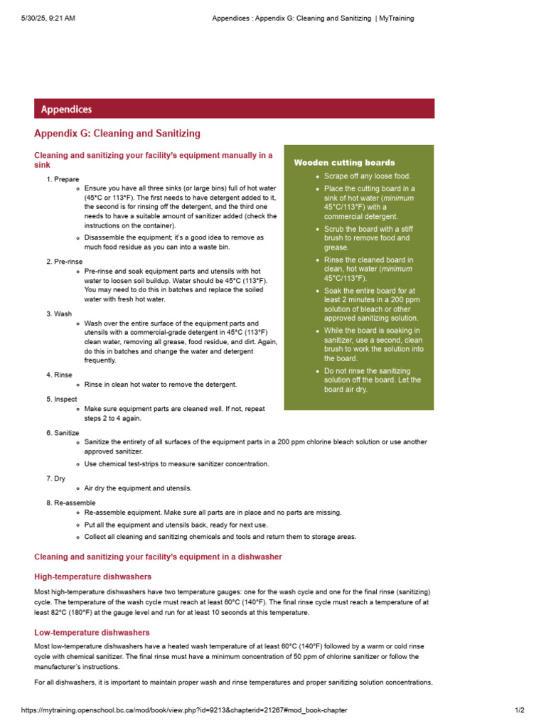 Appendices - Appendix G - Cleaning and Sanitizing - MyTraining | PDF ...