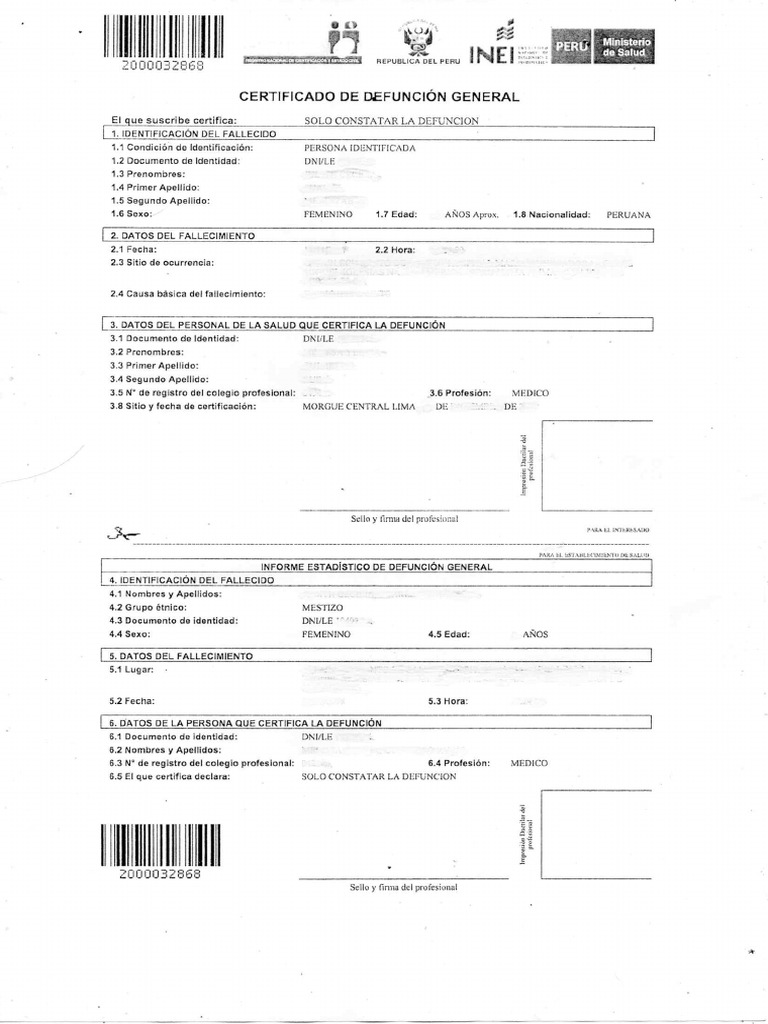 Certificado Defuncion | PDF