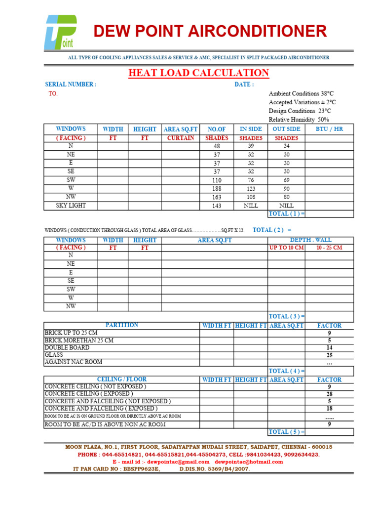 Heat Load Calculation | PDF | Air Conditioning | Building