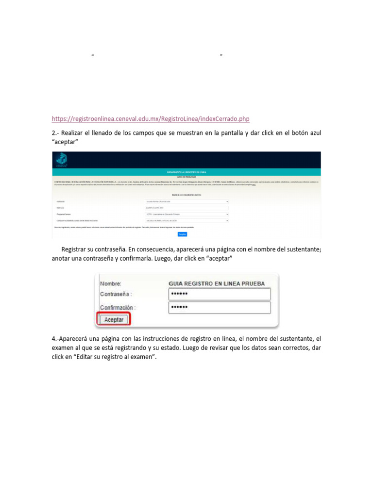 Registro CENEVAL 2025: Instrucciones | PDF