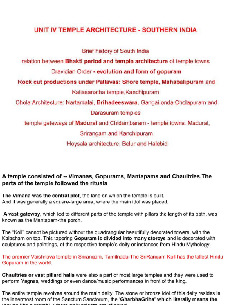 Dravidian Style Temple Architecture | PDF