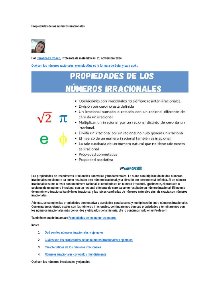 Propiedades de Los Números Irracionales | PDF | Número racional ...
