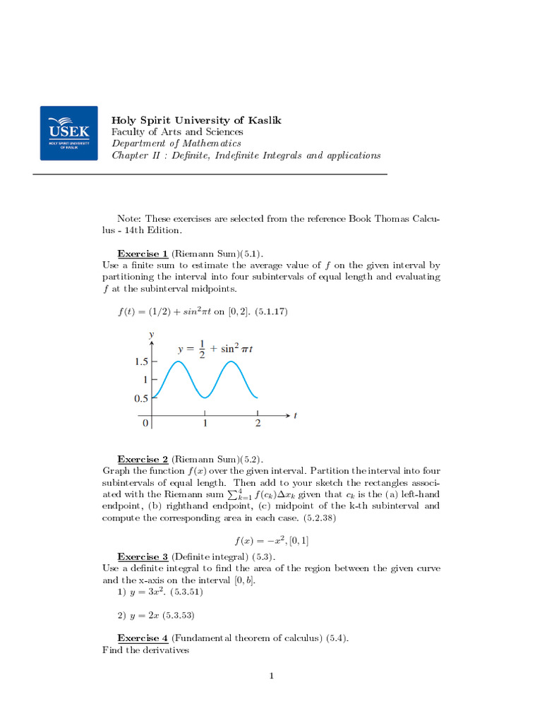 Exercises Sheet 2 - Definite Indefinite Integrals | PDF | Integral ...