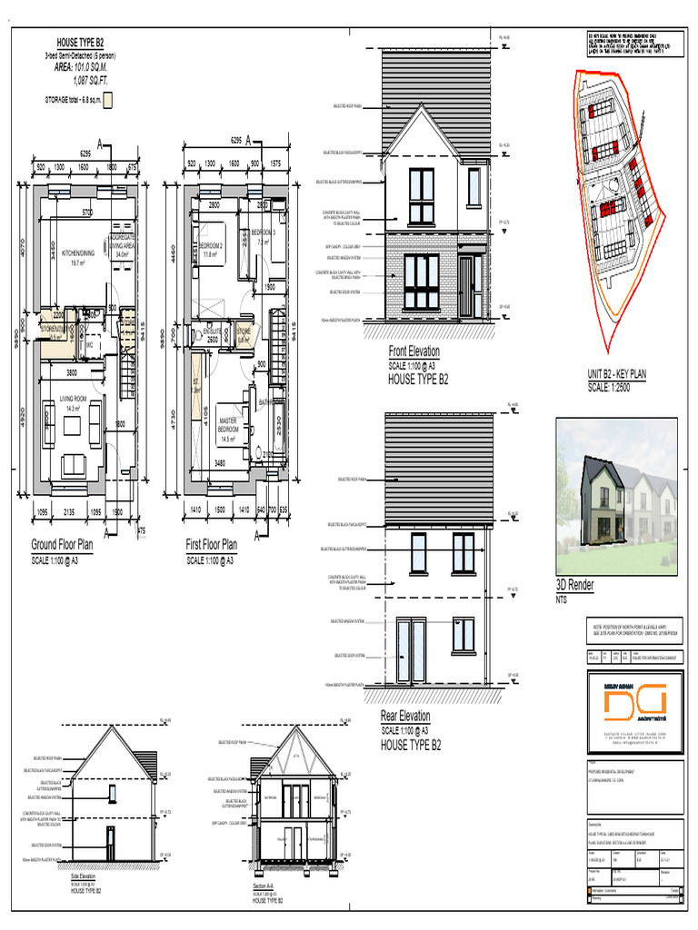 P - 121 - B2 3-Bed Semi Detached - Plans, Elevations, Sections, 3D ...