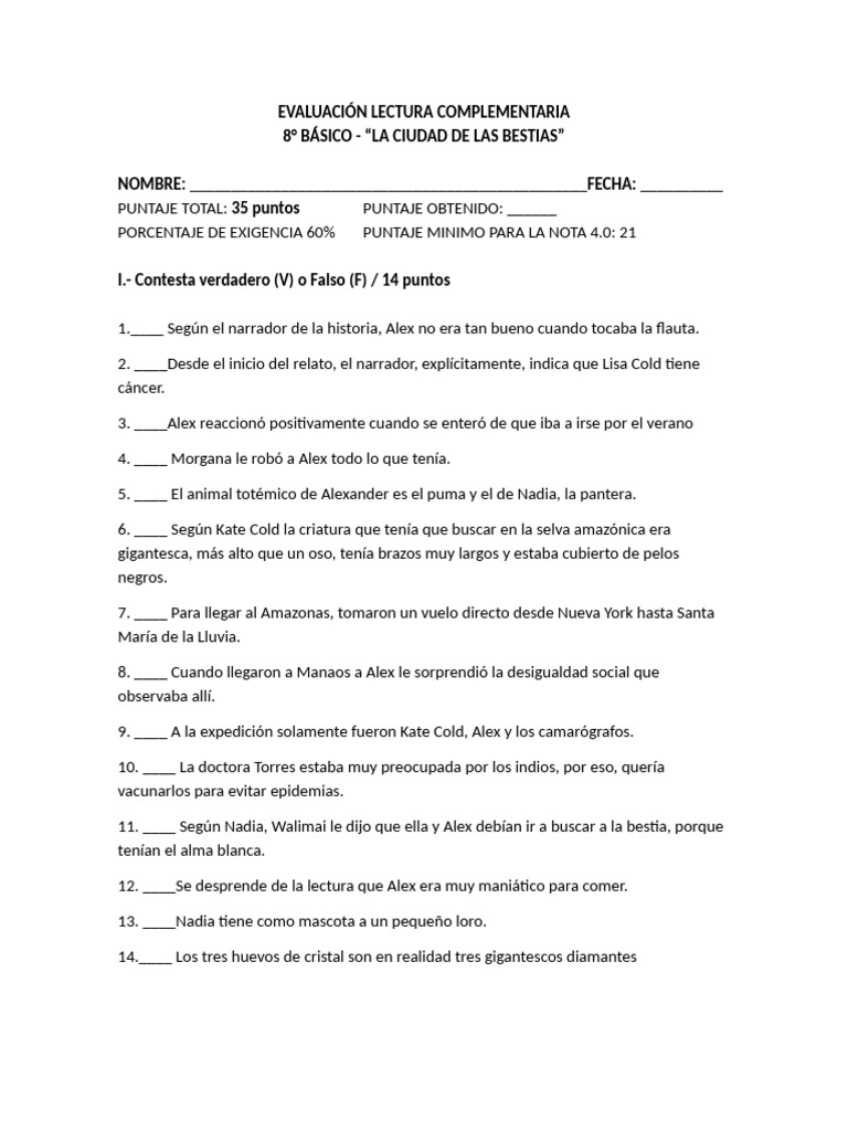 Evaluación Lectura Complementaria | PDF
