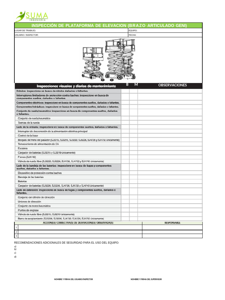 Check List Plataforma de Elevación | PDF