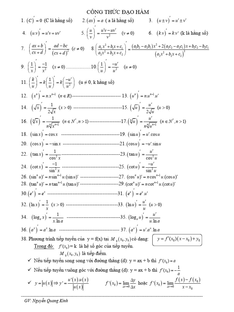 Cong Thuc Dao Ham | PDF