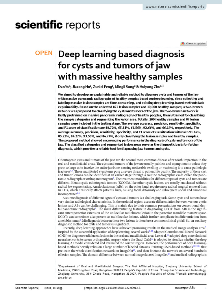 Deep Learning Based Diagnosis For Cysts and Tumors of Jaw With Massive ...