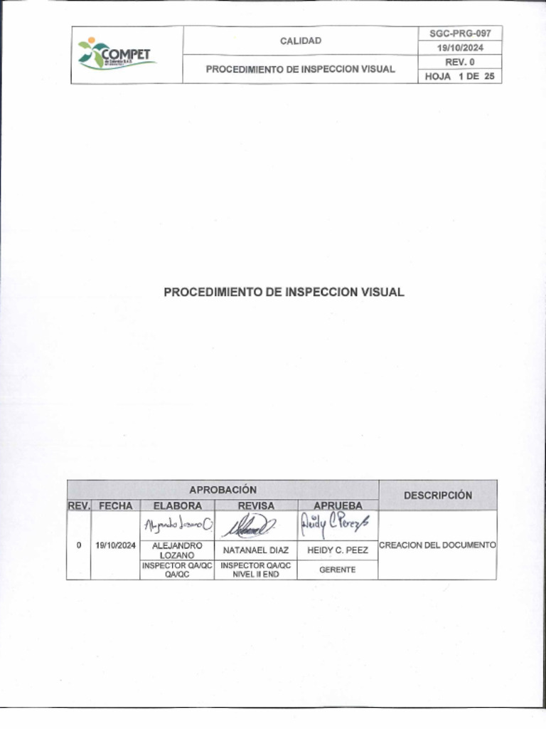 Procedimiento de Inspección Visual | PDF