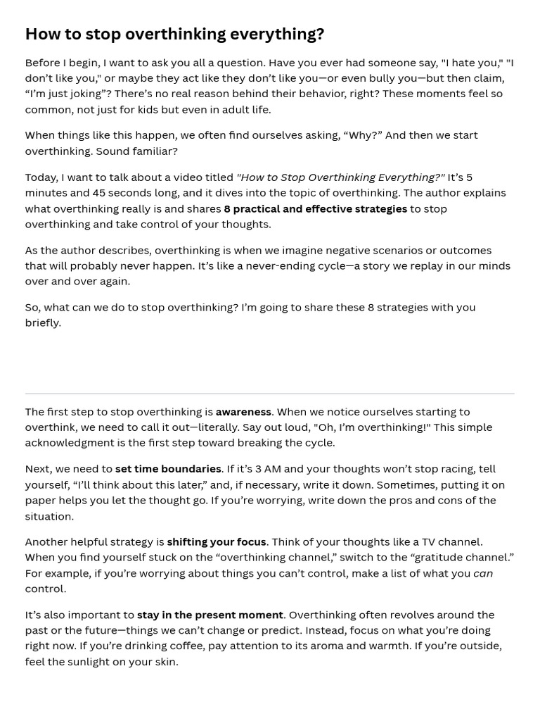 How To Stop Overthinking Everything | PDF | Thought