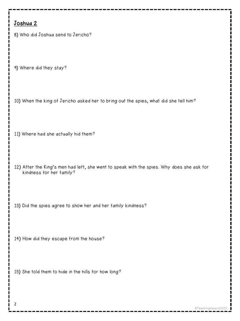 Joshua Chapter 2-7 Study Questions | PDF | Joshua | Old Testament Books