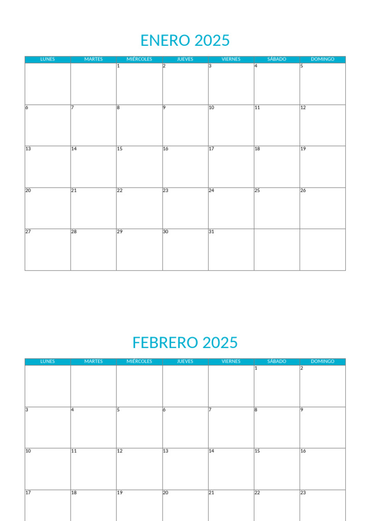 Calendario Mensual 2025 para Imprimir | PDF