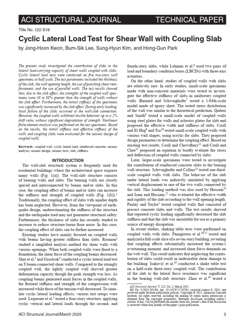 Slab Effects on Coupled Wall Strength | PDF | Strength Of Materials ...