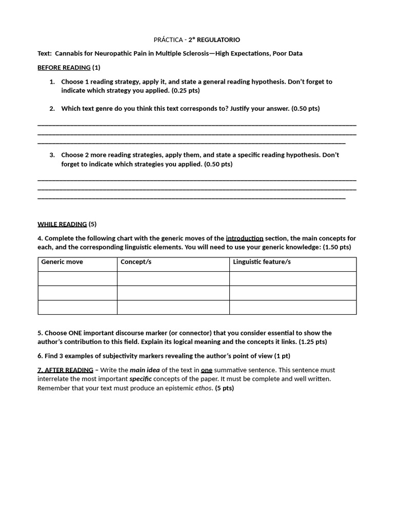 TP6 - Consignas - Cannabis For Neuropathic Pain in Multiple Sclerosis | PDF