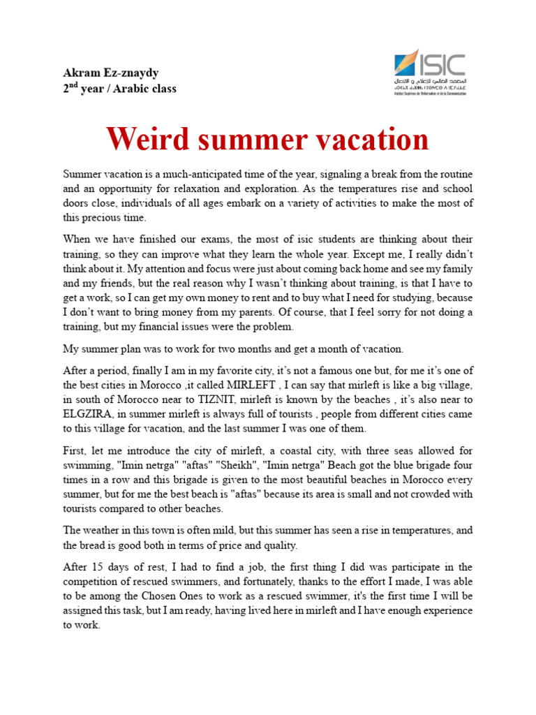 Akram Article About Summer Vacation | PDF