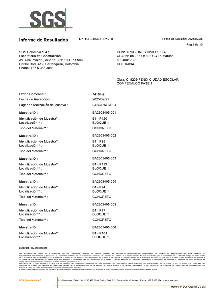 Cecfenix Sgs XXX XXX Ens XXX 002 Resultados Ba2505405 Muestra #002-Pit ...