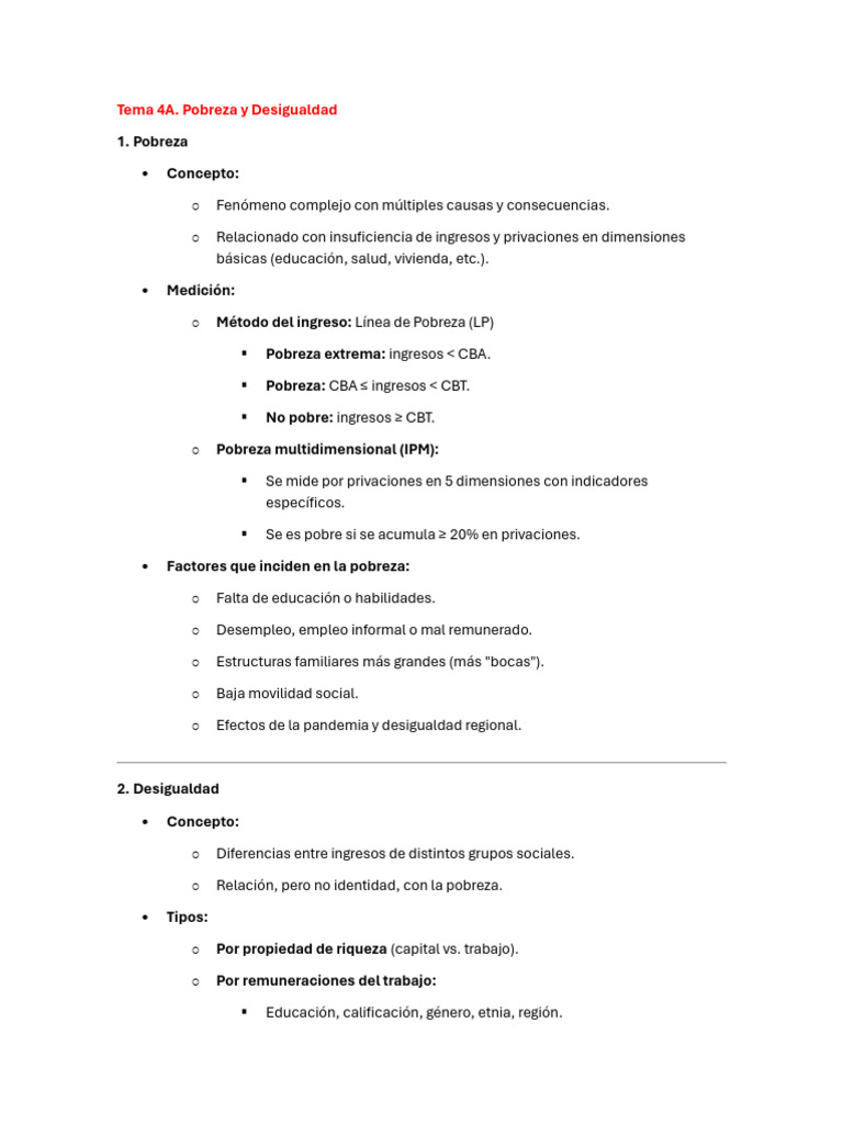 Esquema Resumen Tema 4A-4B | PDF | Pobreza | Pobreza e indigencia