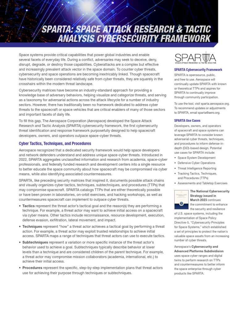 SPARTA Cybersecurity Framework for Space | PDF | Computer Security ...
