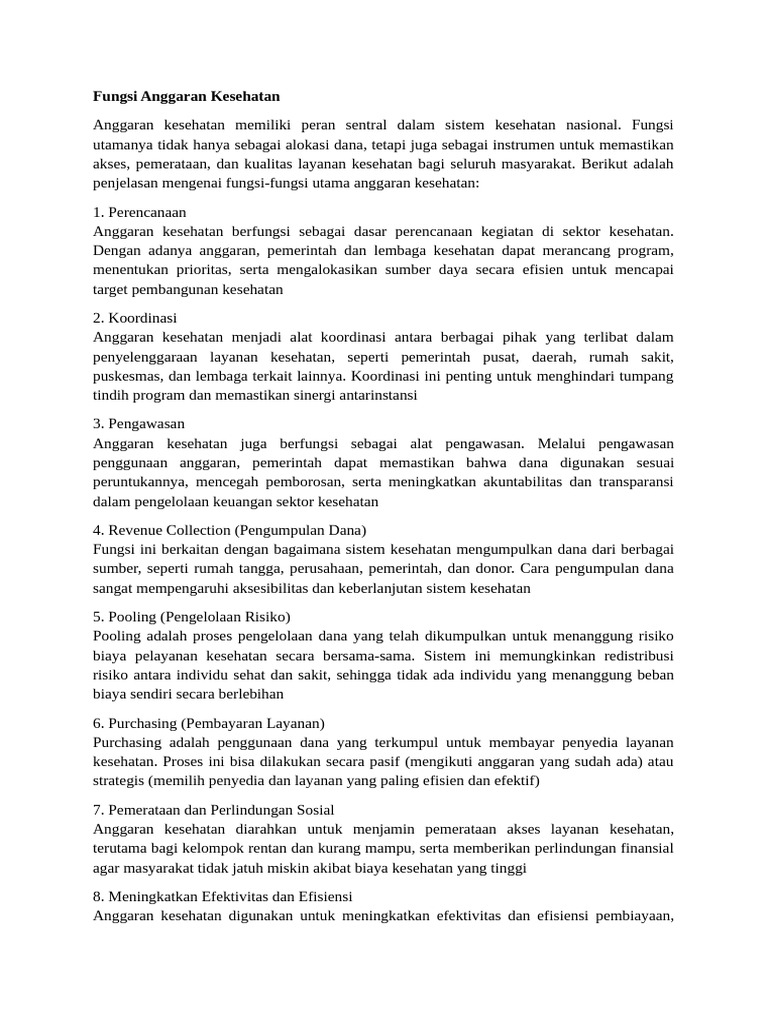 Fungsi Anggaran Kesehatan | PDF