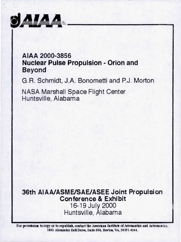 Nuclear Pulse Propulsion Orion and Beyond 1719594747 | PDF | Propellant ...