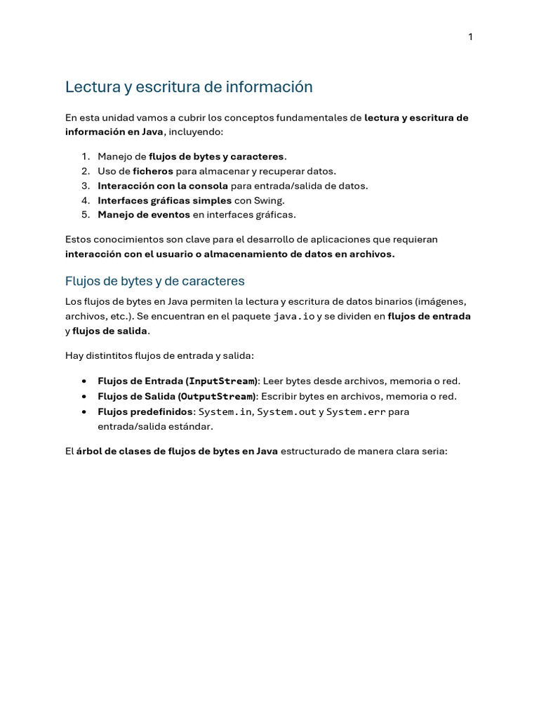Lectura y escritura en Java: Flujos de datos | PDF | Java (lenguaje de ...