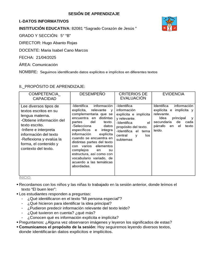 EXPLICITOS E IMPLICITOS Sesión Del Día 21 de Abril Del 2025 | PDF ...
