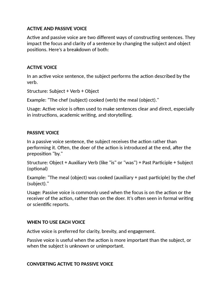 Active and Passive Voice | PDF | Grammatical Conjugation | Morphology