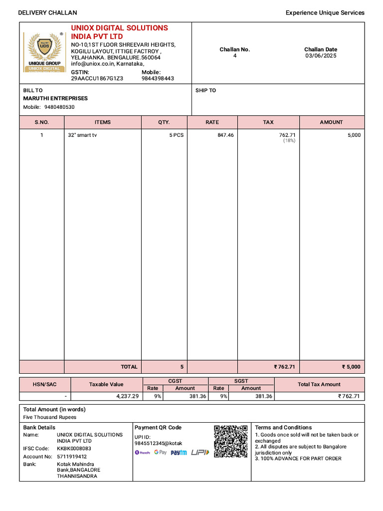 Maruthi Entreprises Delivery Challan 4 | PDF | Economy Of India | Taxation