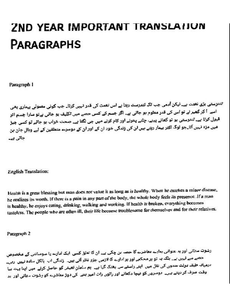 2nd Year English Important Translation Paragraphs 2025 | PDF