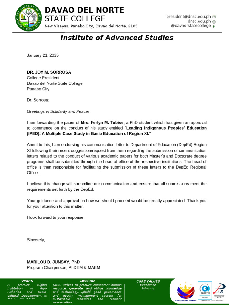 Communication Letters To DepEd Regional Office | PDF