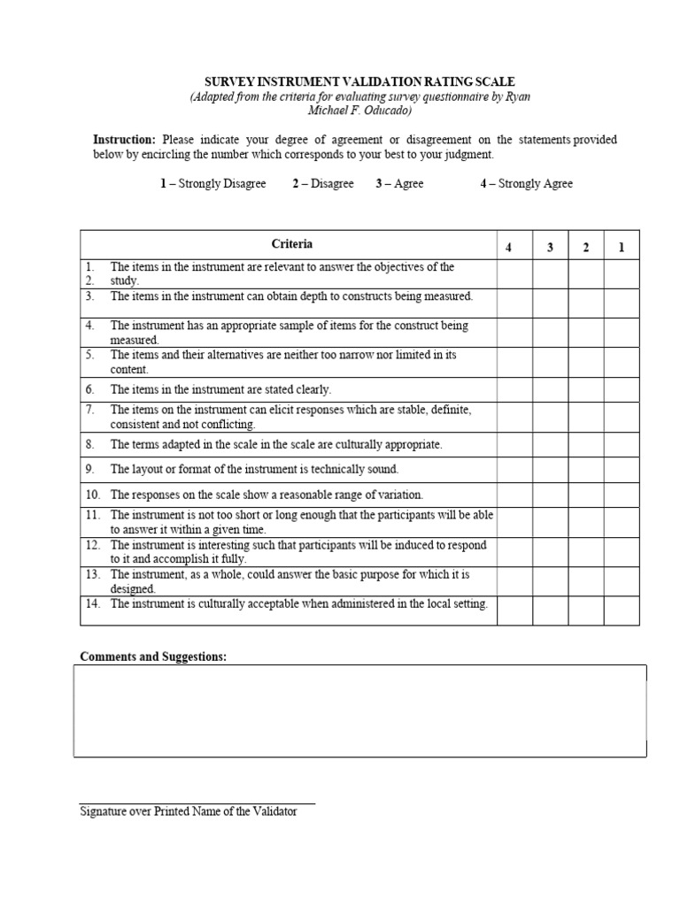 Questionnaire For Validators | PDF