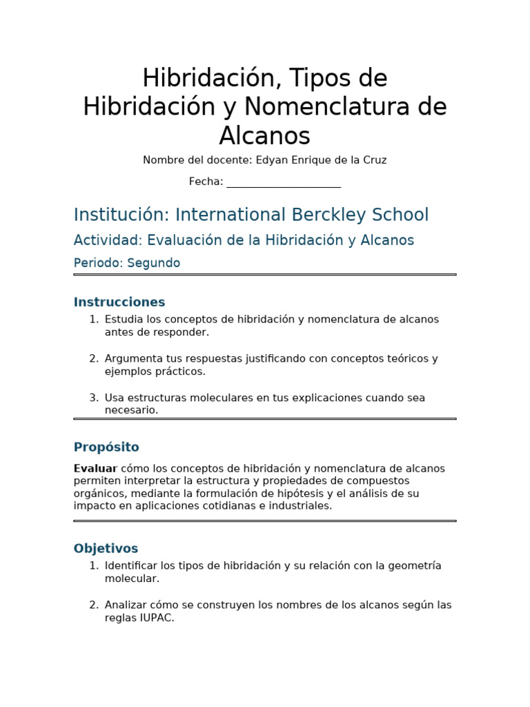 Hibridación y Nomenclatura de Alcanos | PDF | Alcano | Enlace químico