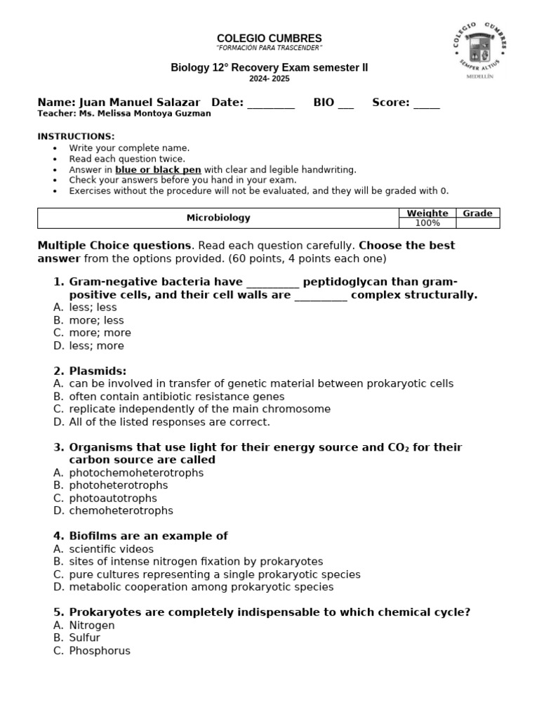 Hab Bio12 Sem2 2024 - 2025 JMS | PDF | Fungus | Algae