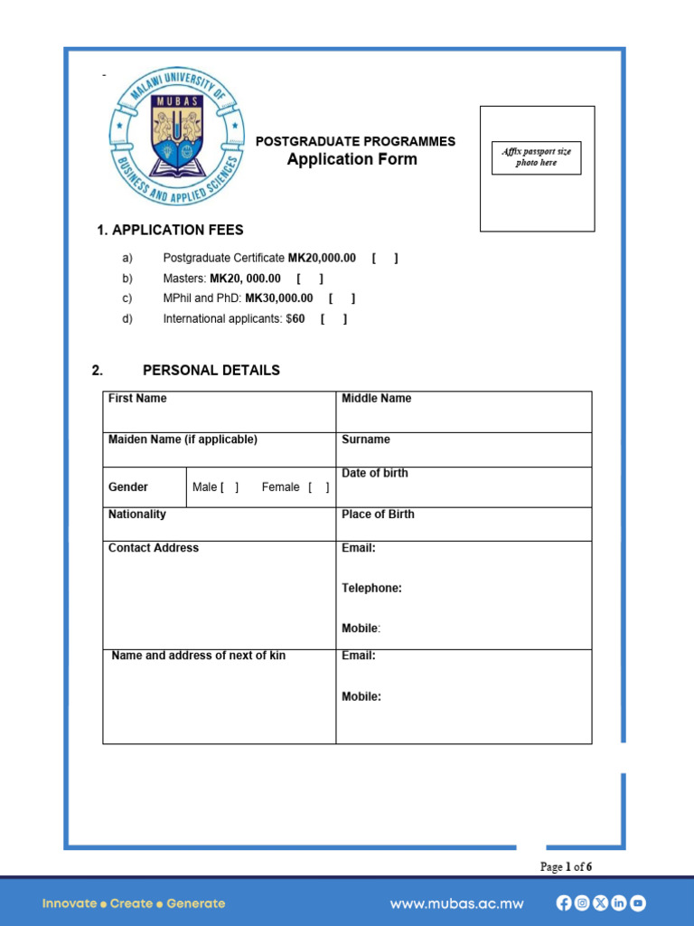 MUBAS Postgraduate Application Form | PDF | Postgraduate Education ...