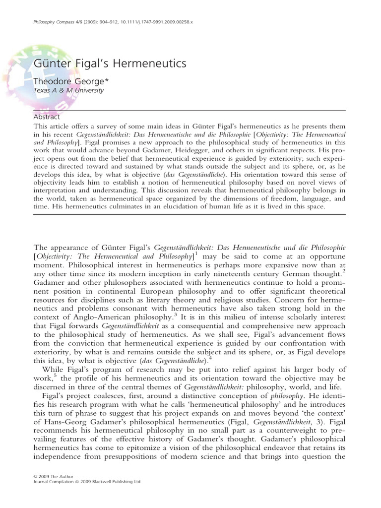 Gu¨nter Figal's New Hermeneutics Explained | PDF | Hermeneutics ...