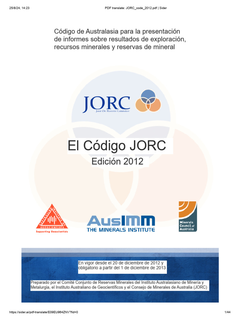 Español JORC Code 2012.PDF Sider | PDF | Minería | Oro