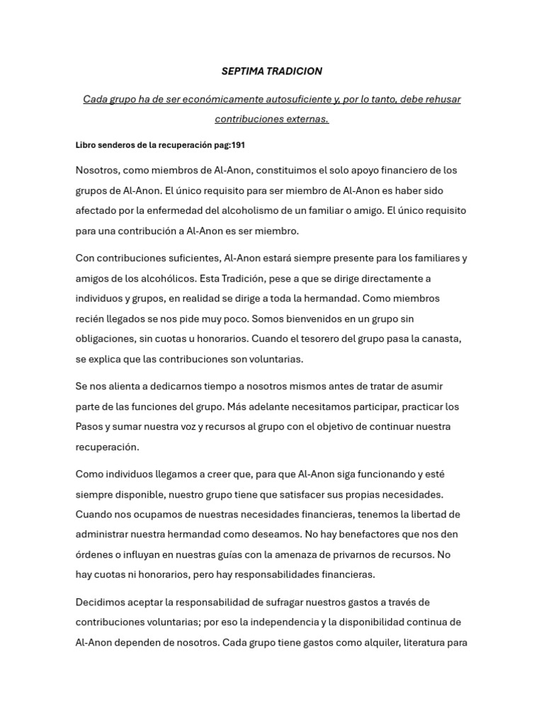Septima Tradicion Alanon | PDF | Felicidad