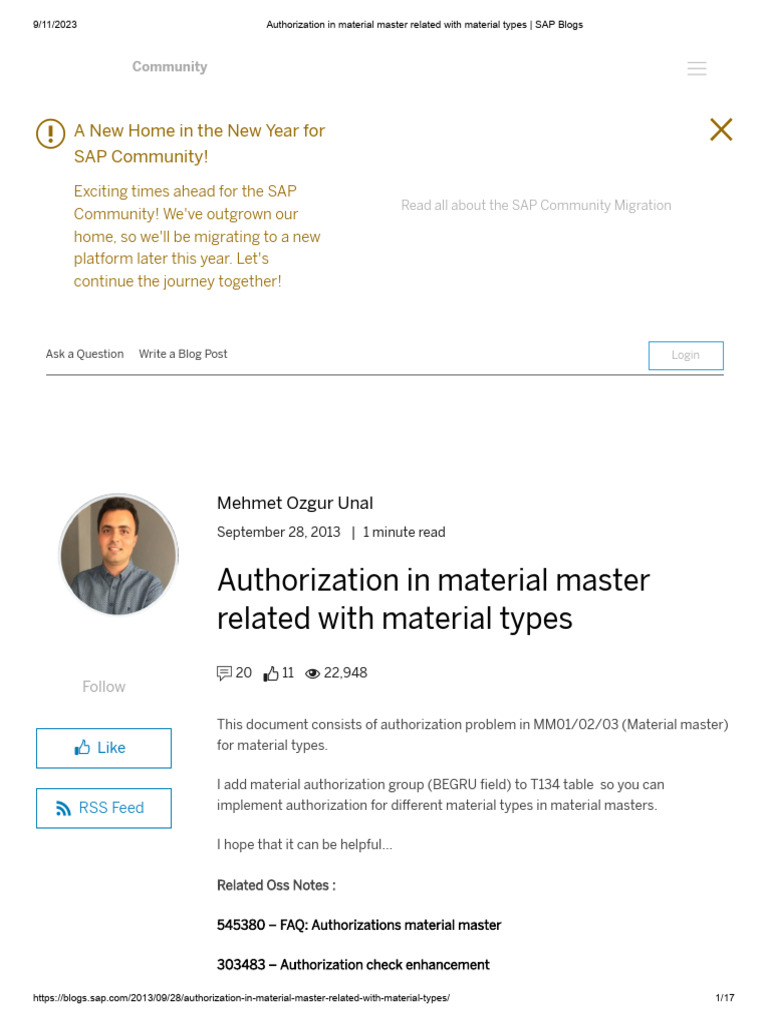 Authorization in Material Master Related With Material Types - SAP ...